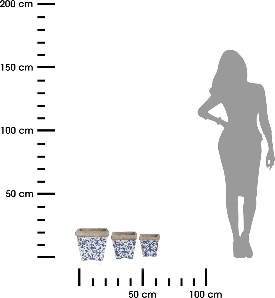 BETONOVÝ KVĚTINÁČ KELLY SADA 3KS 10,5X10 CM+14X14 CM+19X20 CM BÍLÁ/MODRÁ