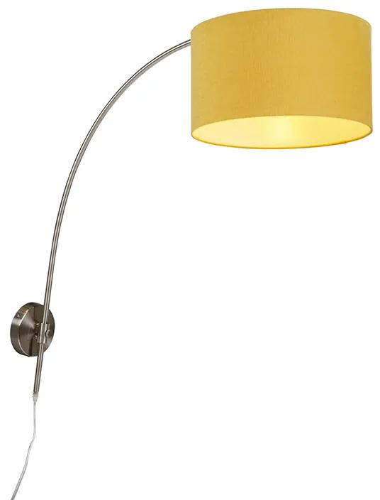 Nástěnná oblouková lampa z oceli s odstínem žluté 35/35/20 nastavitelná