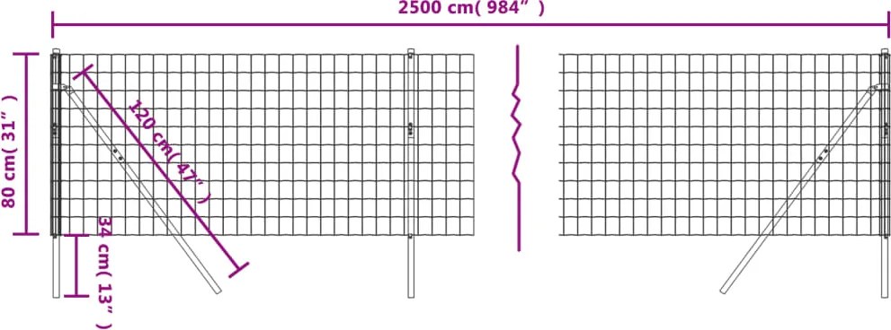 Drátěný plot antracitový 0,8 x 25 m pozinkovaná ocel 154216