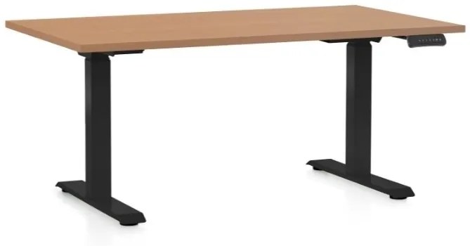 Výškově nastavitelný stůl OfficeTech D, 140 x 80 cm - bílá podnož Barva: Ořech