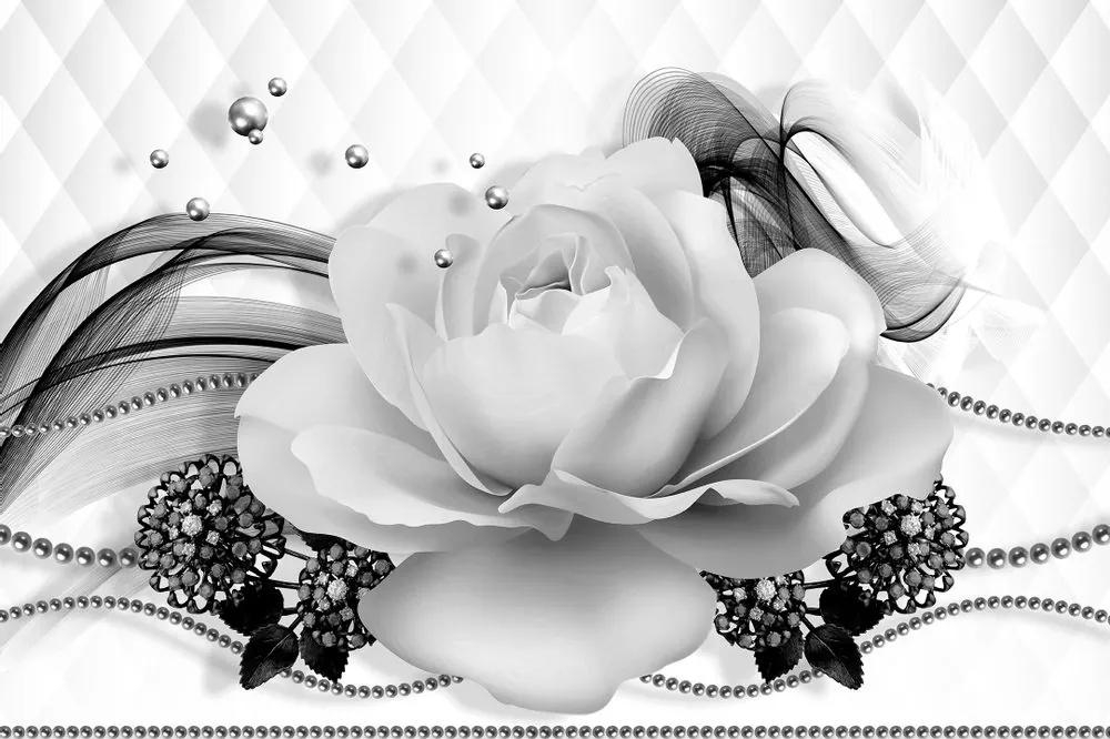 Samolepící tapeta černobílá růže s abstrakcí - 300x200 cm