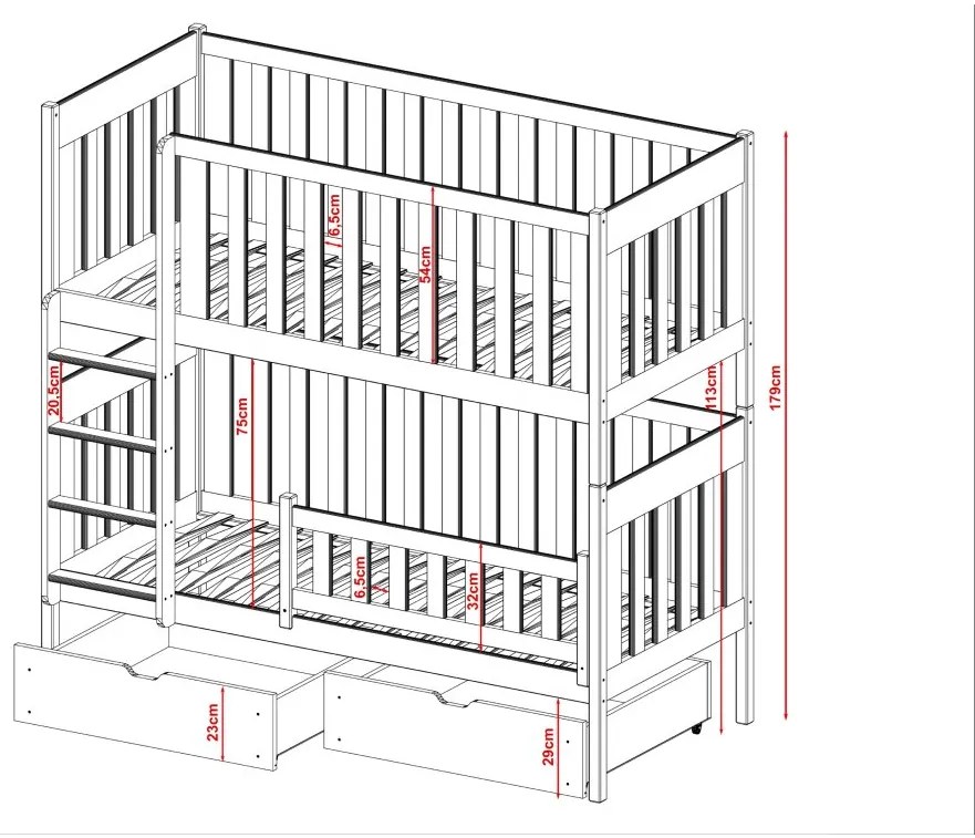 Legno Dětská patrová postel Denis borovice Rozměr (cm): 90x190