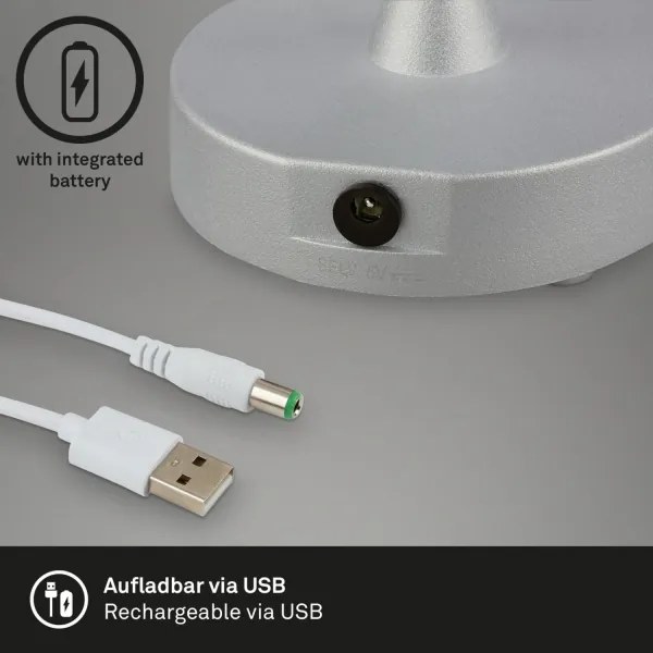 Brilo - LED Stmívatelná nabíjecí stolní lampa LED/3W/5V IP44 stříbrná/béžová