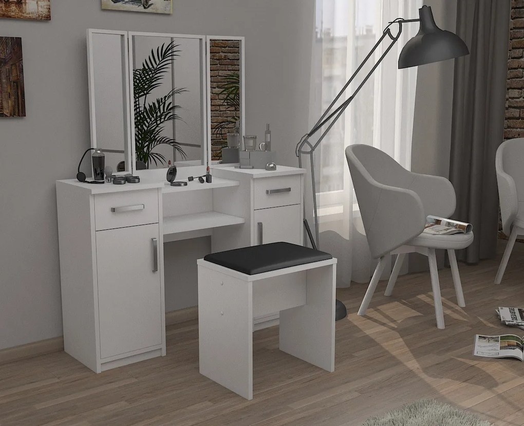 Moderní sestava taburet + toaletní stolek se 3 zrcadly Javor