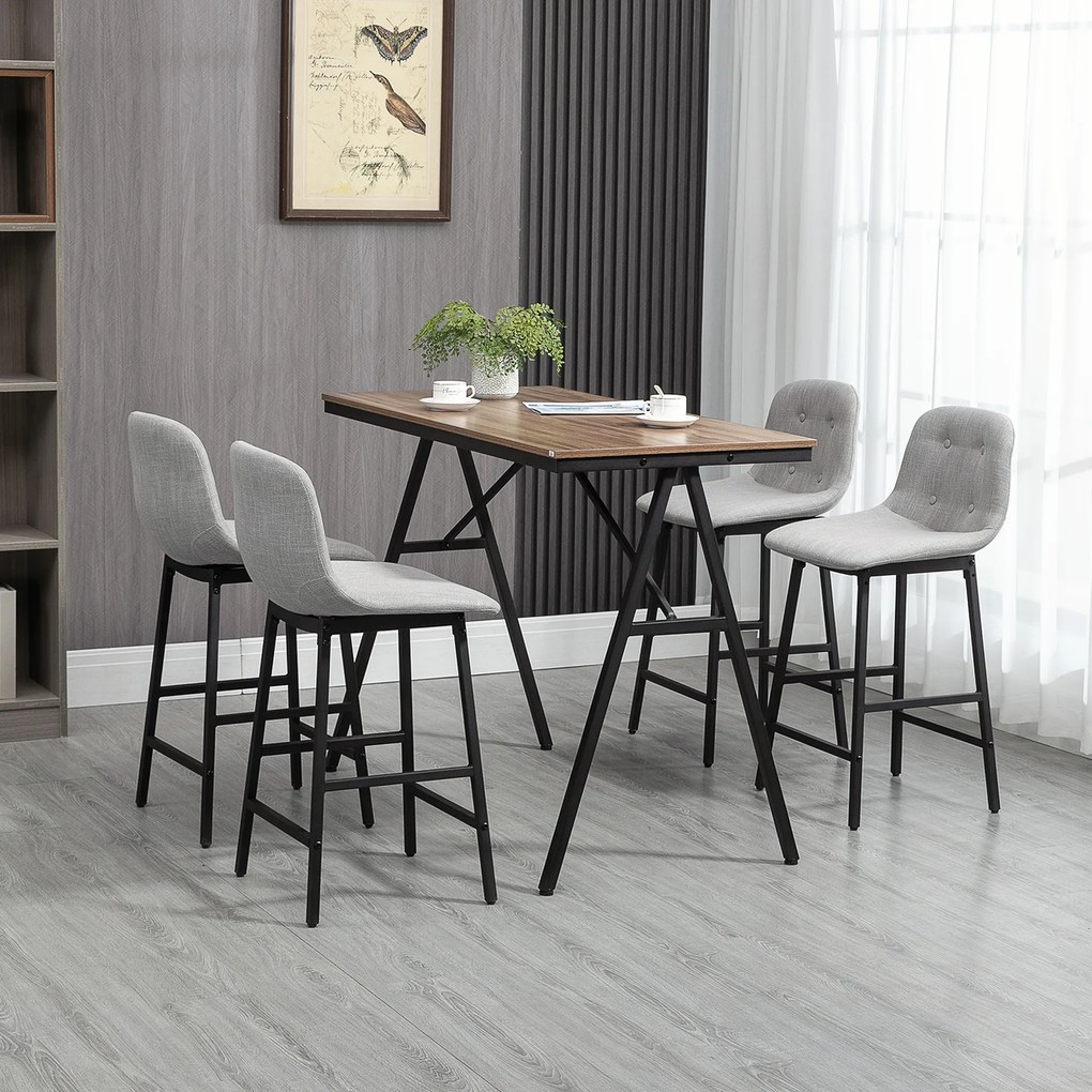 HOMCOM Barový set 5 ks s barovými židlemi, jídelní set do kuchyně, bistro stůl se 4 židlemi, kov, světle hnědá, 120x60x91 cm | Aosom.de