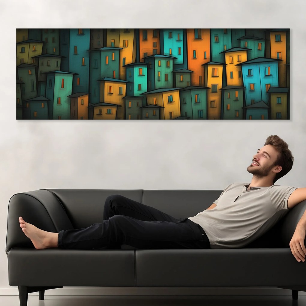 Obraz na plátně - Noční městečko Amber FeelHappy.cz Velikost obrazu: 120 x 40 cm