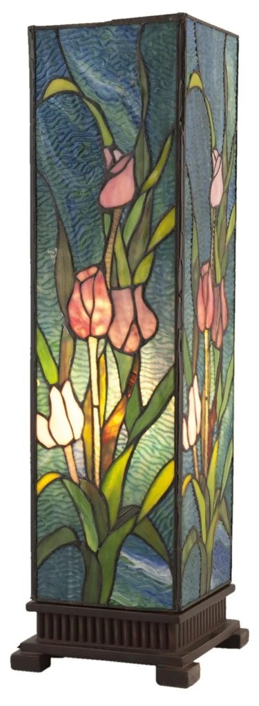 Modrá hranatá stolní lampa Tiffany s tulipány Toulipp - 24*58.5 cm/ 1*60W