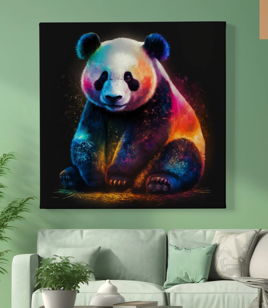 Obraz na plátně - barevná Panda FeelHappy.cz Velikost obrazu: 80 x 80 cm