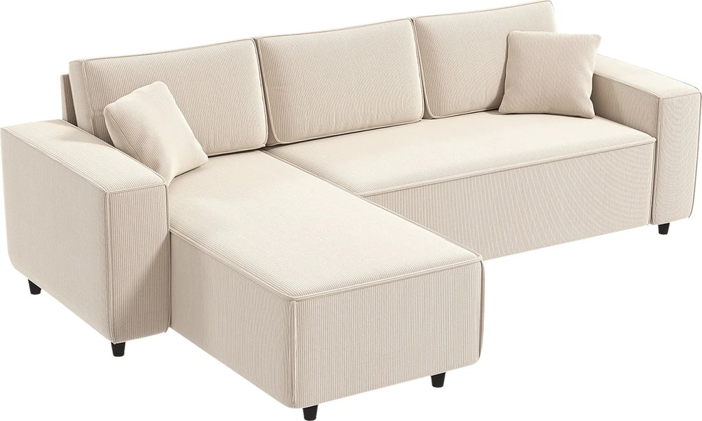 HOMCOM L-tvará pohovka pro 3 osoby s otočnou chaise longue, 2 polštáře, pružinové polstrování, rohová pohovka 241x153x83 cm Krémově bílá | Aosom