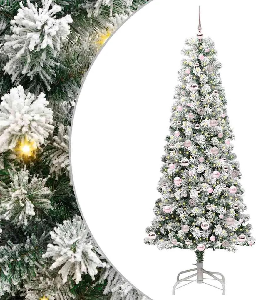 Umělý Skládací Vánoční Strom 300 LED Zelená a bílá 210 cm 3395606