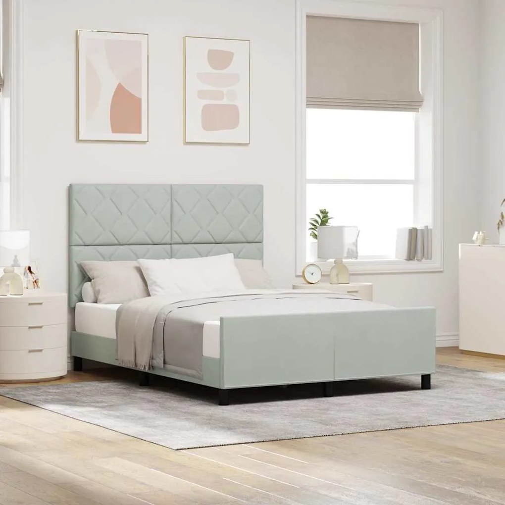 Postel s boxspringem s čelo Světle šedá 140 x 190 cm samet 3345005