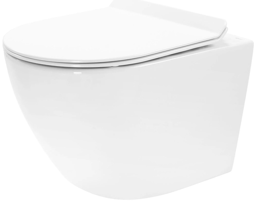 Rea Carter Rimless, závěsné WC mísa 490x370x325 mm + toaletní WC sedátko, bílá lesklá, REA-C1400
