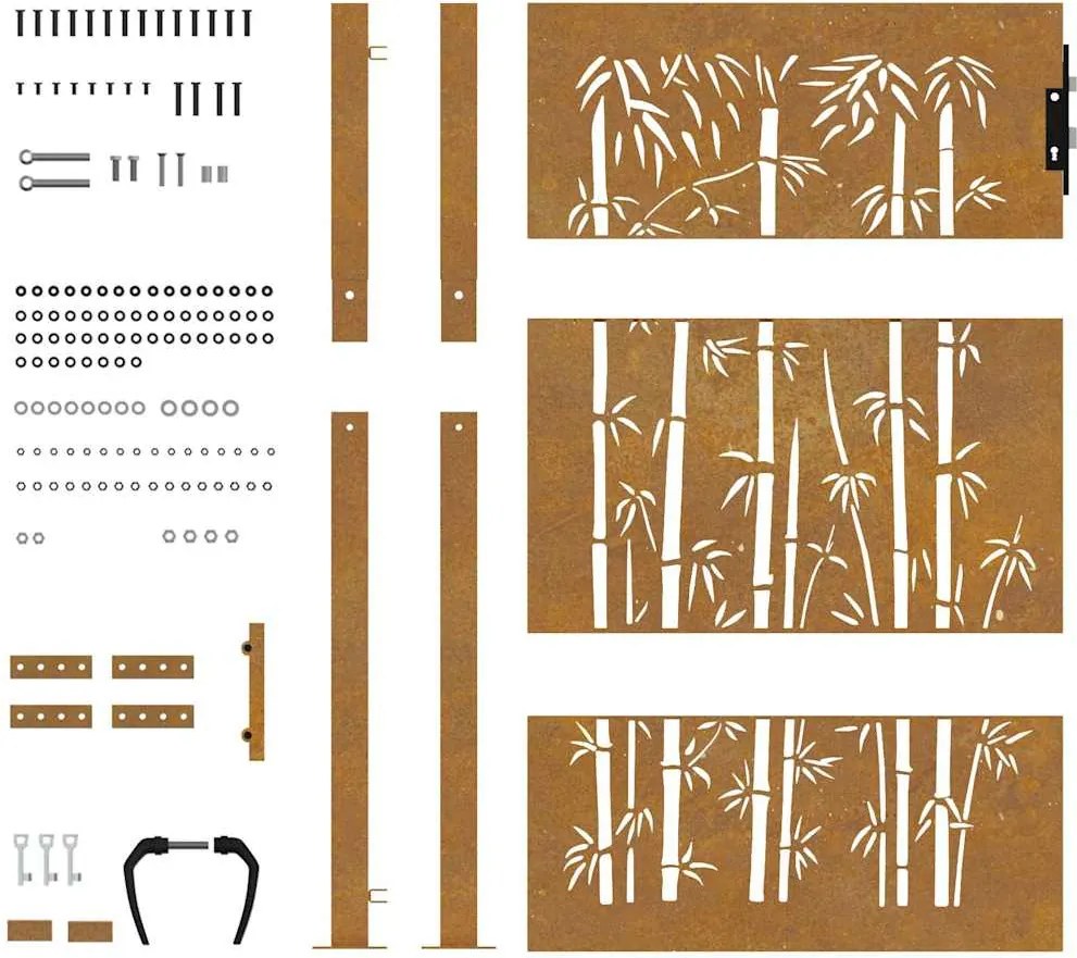 Zahradní branka 100 x 125 cm corten ocel bambusový design 153240