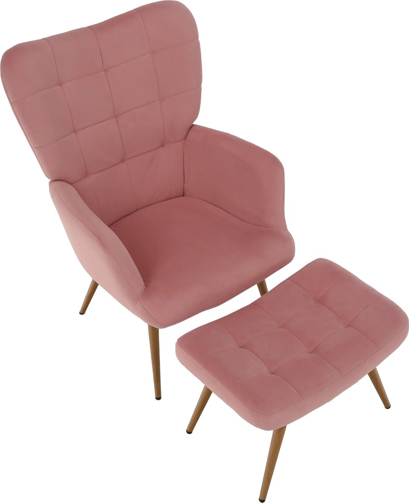 Křeslo s podnoží, růžová Velvet látka/dub, HABEN