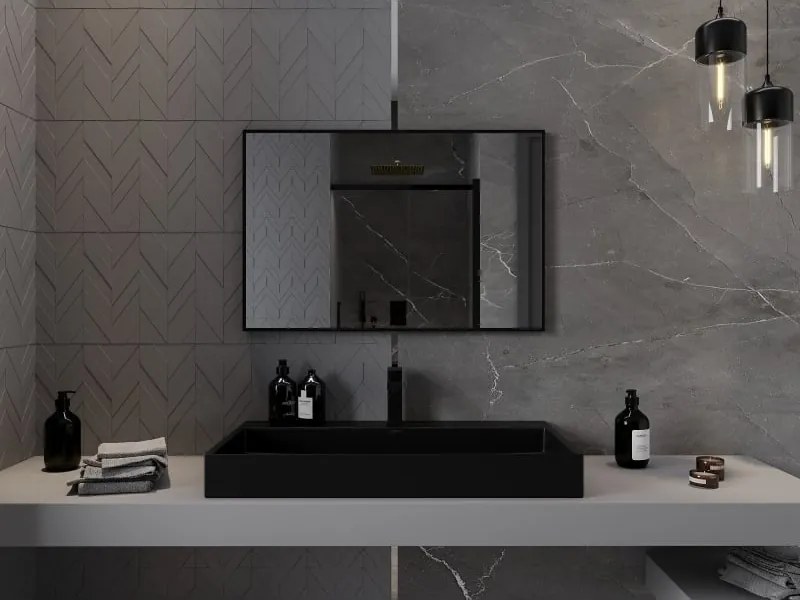 Mexen Loft obdélníkové koupelnové zrcadlo 90 x 60 cm, černý rám - 9852-090-060-000-70