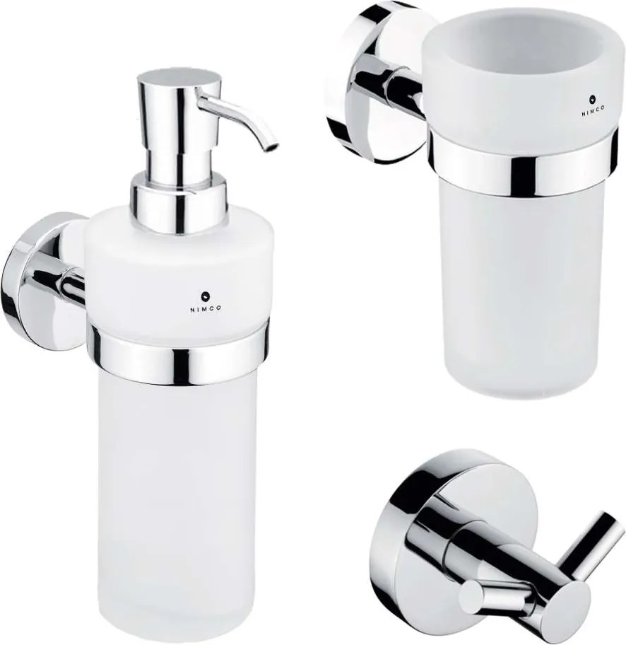 Nimco Unix - Sada doplňků do koupelny, matné sklo/chrom UN set-31W-26