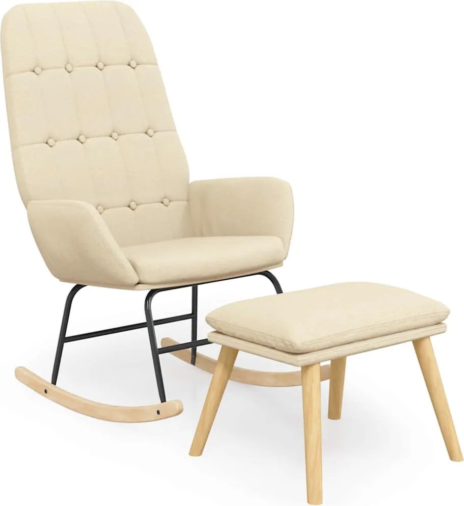 Houpací křeslo s podnožkou krémové textil 3097706