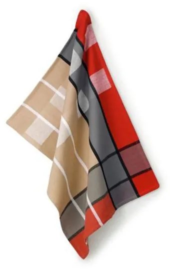 KELA Utěrka TABEA 100% bavlna, dekor kostka, béžová / červená / šedá 50x70cm