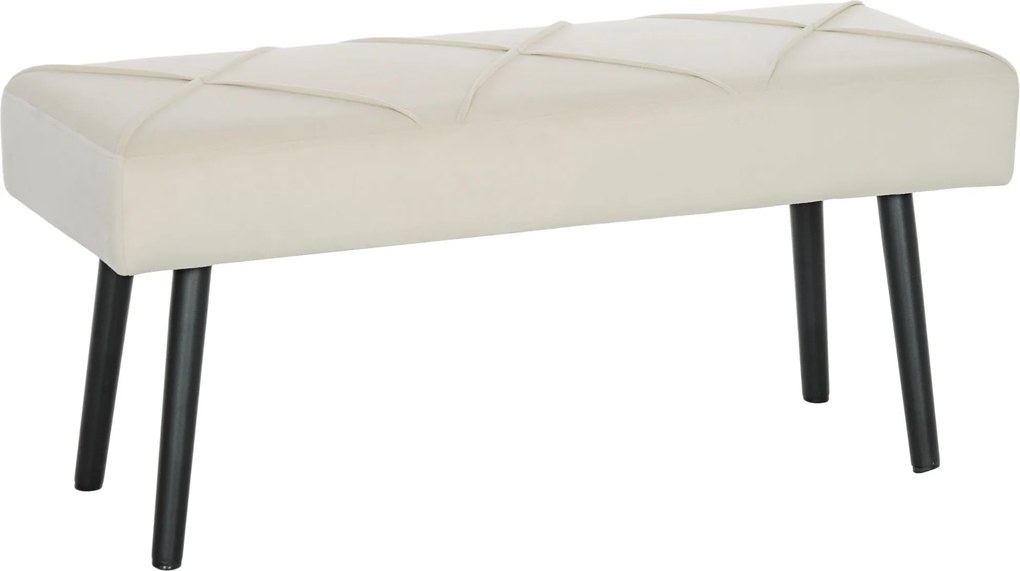HOMCOM lavice s polstrováním, postelová lavice, vzhled sametu, 100 x 36 x 45 cm, krémově bílá