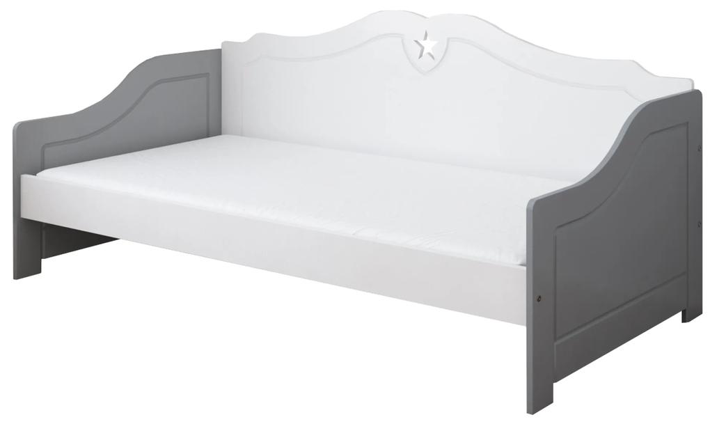 BabyBeds Dětská postel FRANIO hvězdičky Velikost postele: 160x80 cm, Barevné provedení: bílá a šedá, Úložný prostor: Ano, s úložným prostorem Bílá