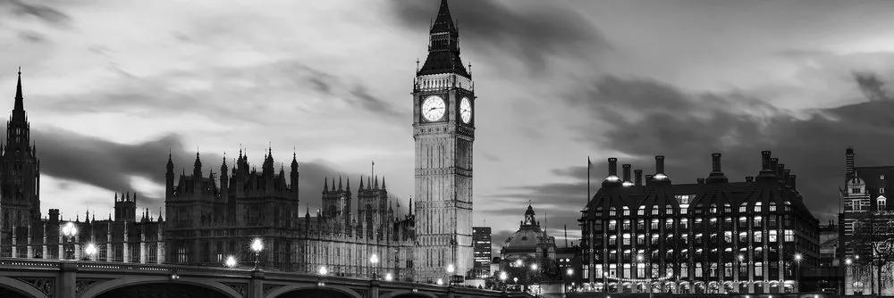 Obraz Big Ben v Londýně v černobílém provedení - 120x40 cm