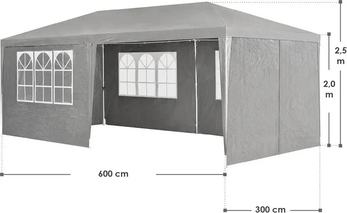 Juskys Párty stan 3x6 m - tmavě šedá