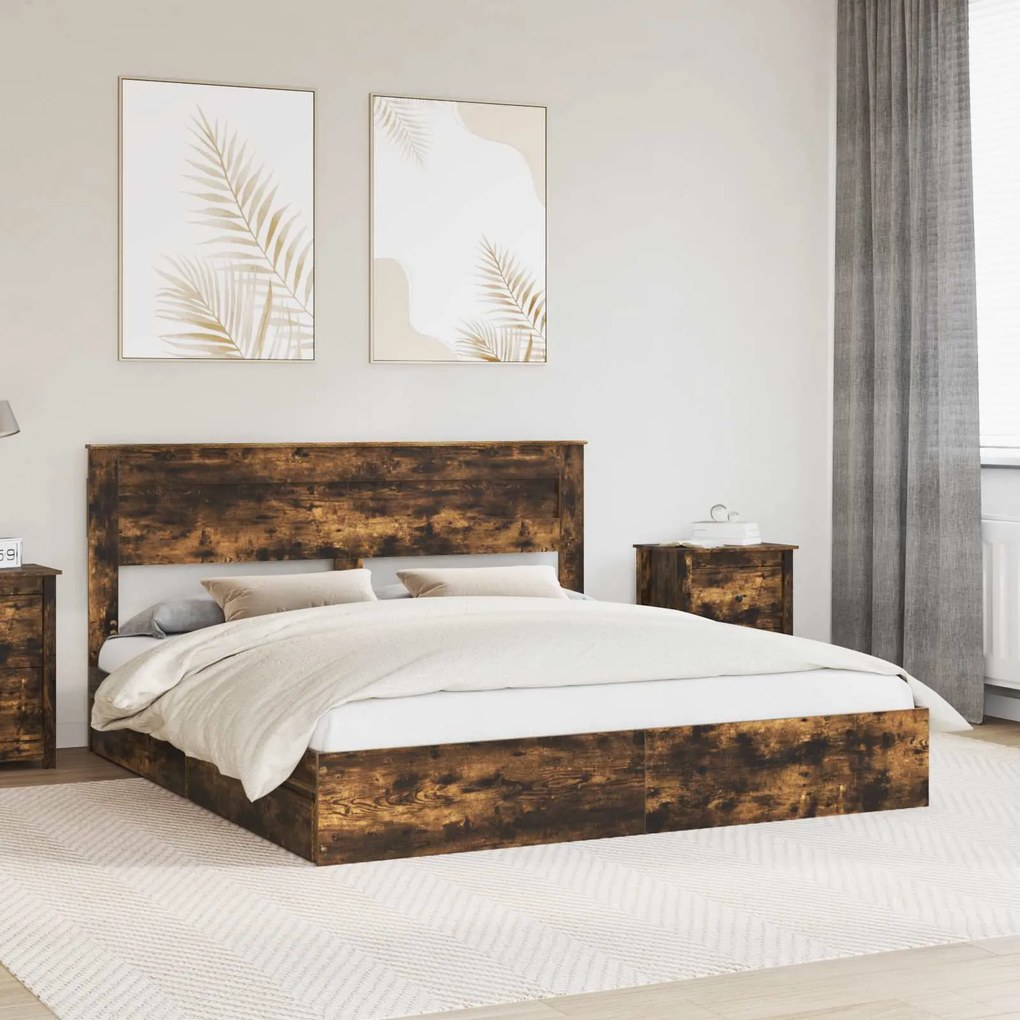 Postel s úložným prostorem se zásuvkou Kouřový dub 180 x 200 cm 3409896