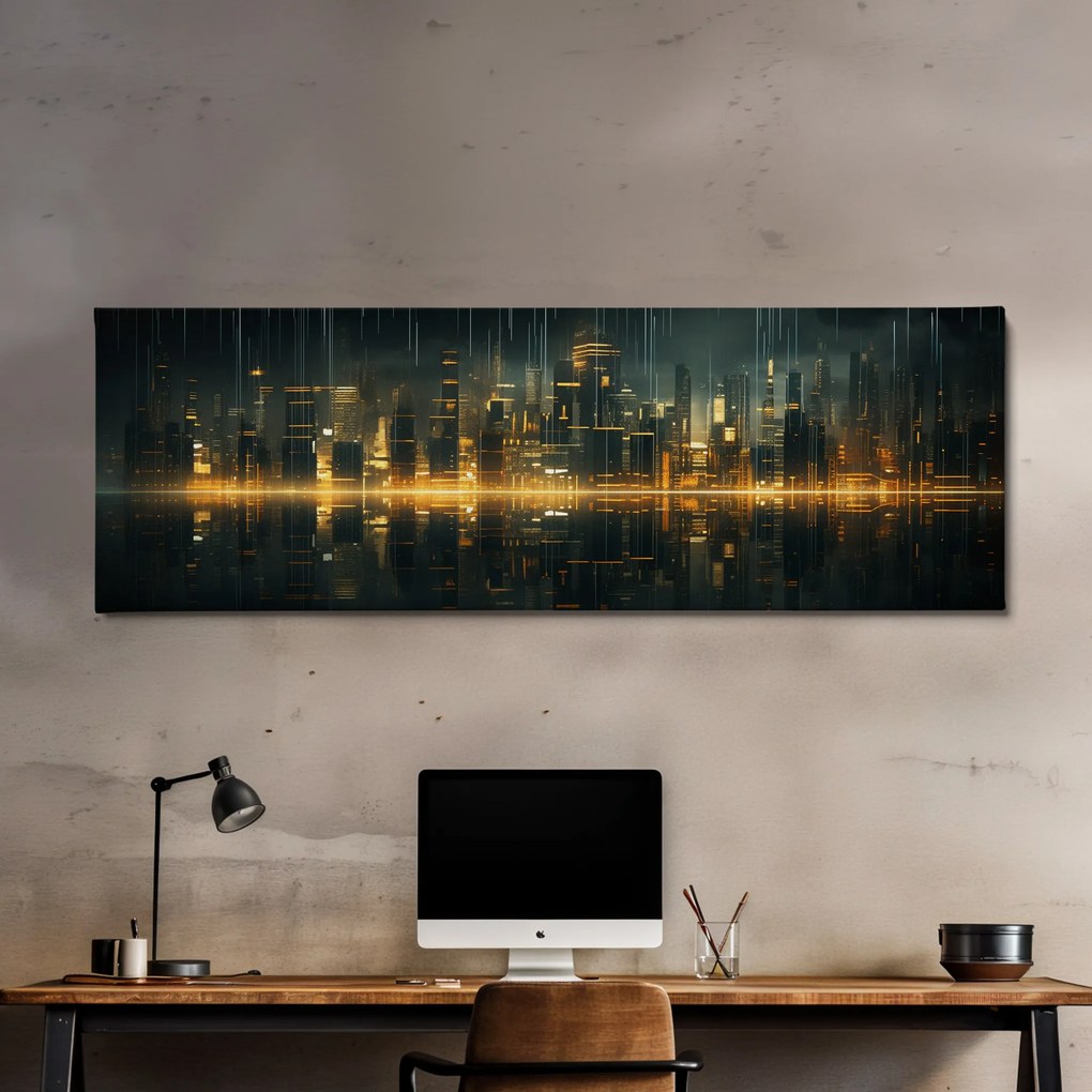 Obraz na plátně - Futuristické město - Neon Tron FeelHappy.cz Velikost obrazu: 180 x 60 cm