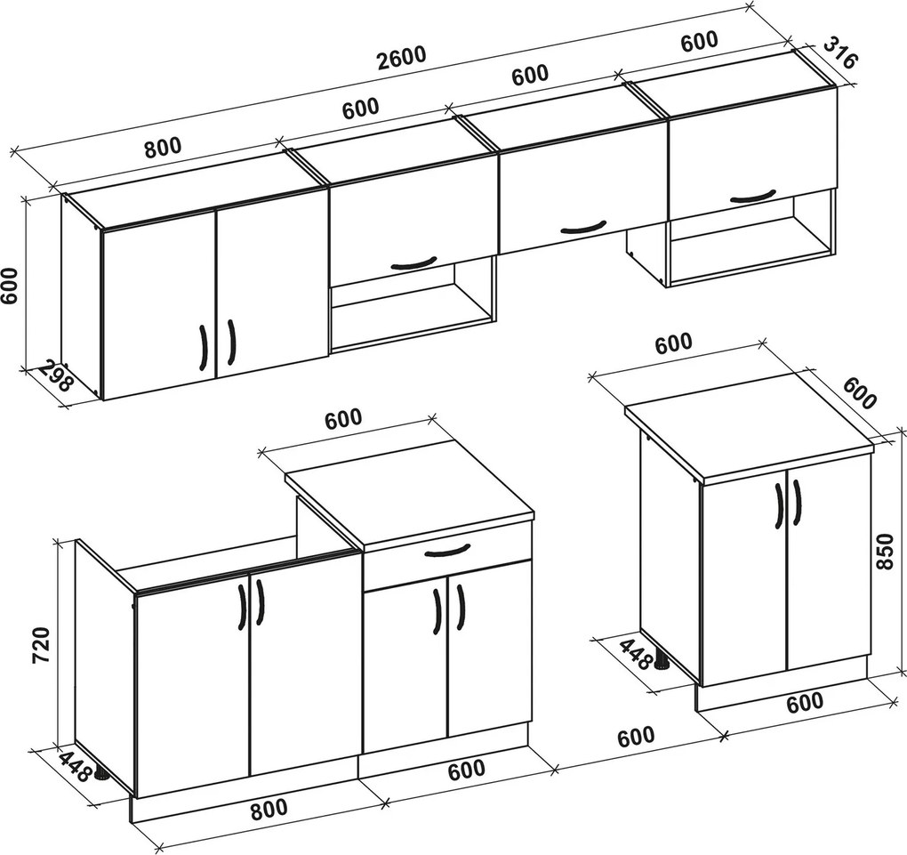 HALMAR VIOLA kuchyně 260 lesklá bílá/dub sonoma