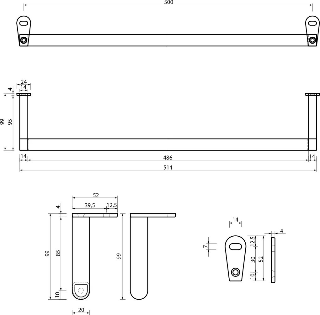 GSI Classic držák ručníků pod umyvadlo 60 cm chrom PACL60