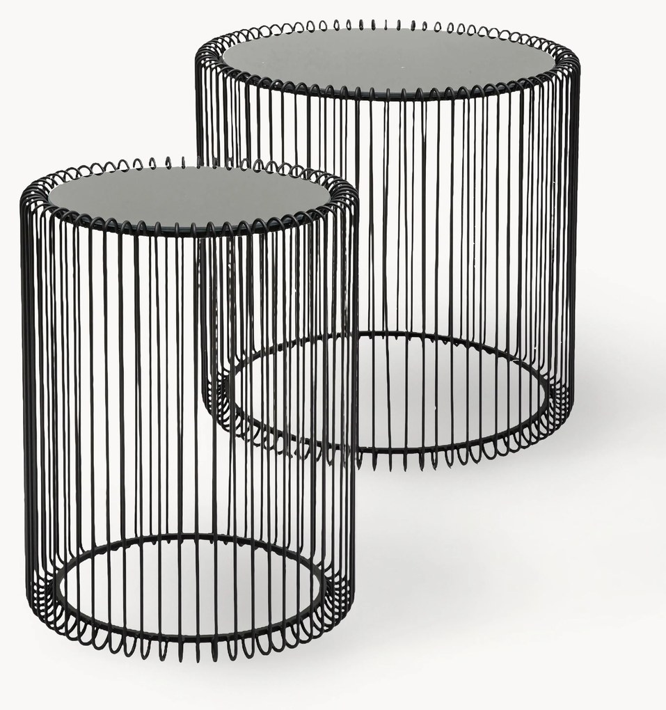 Sada kovových odkládacích stolků se skleněnou deskou Wire, 2 díly