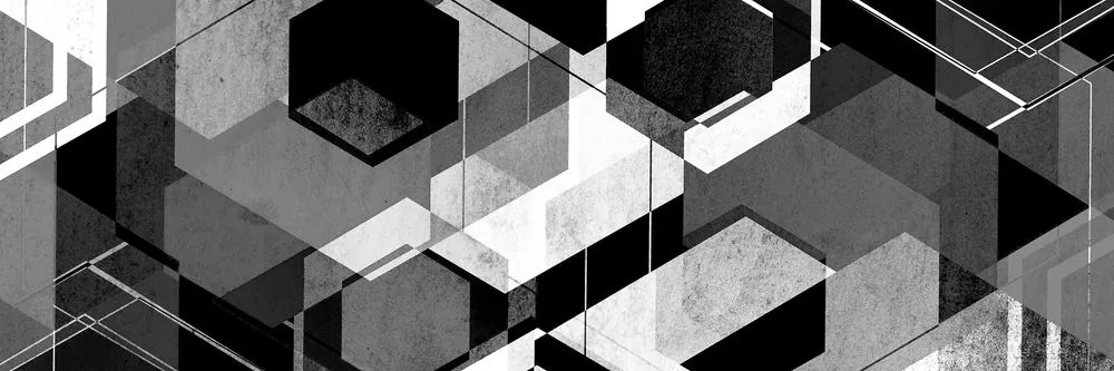 Obraz abstraktní geometrie v černobílém provedení - 150x50 cm