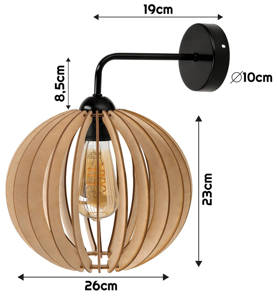 BERGE Nástěnné LED svítidlo 1x E27 DENSE dřevěná koule