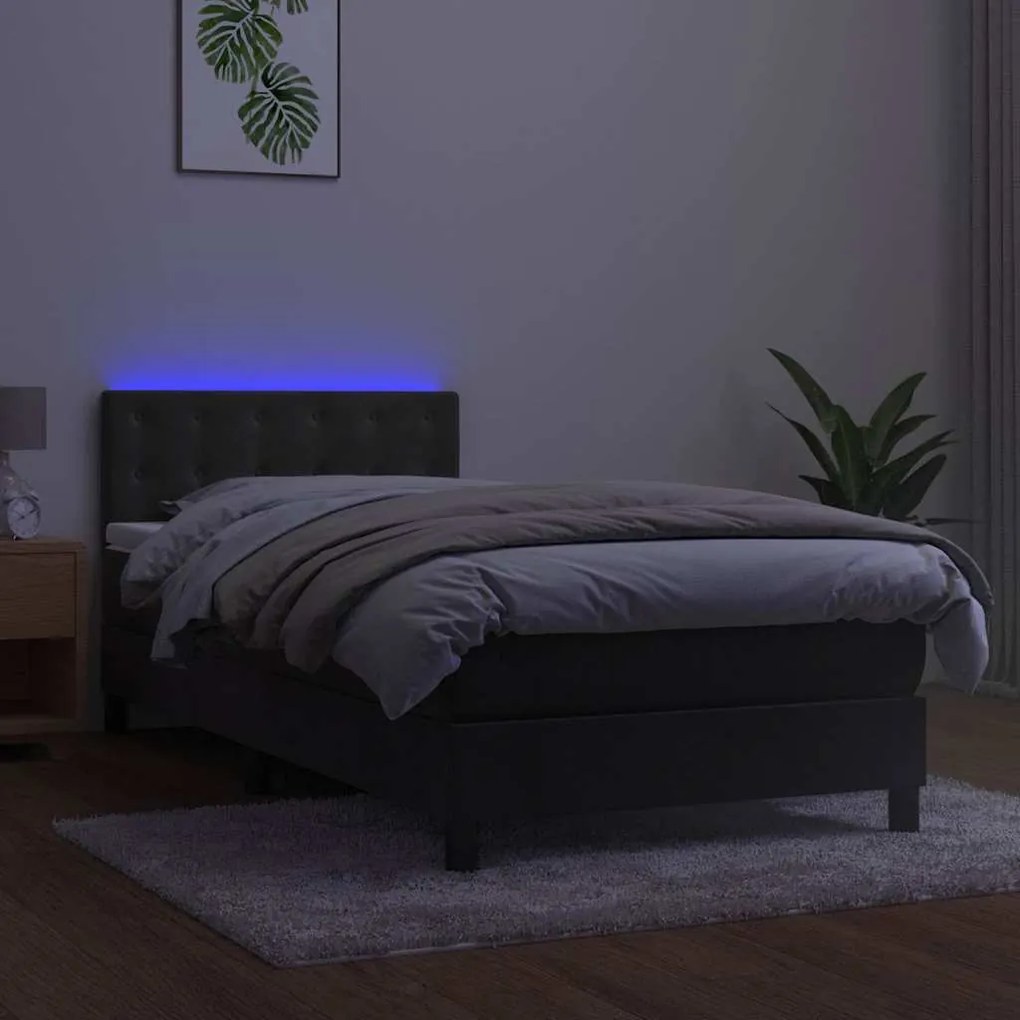 Box spring postel s matrací a LED tmavě šedá 90x190 cm samet 3134616