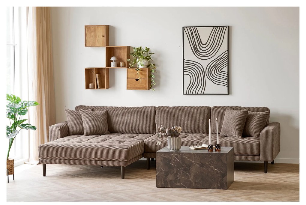 House Nordic Hnědá rohová pohovka LIDO s lenoškou vlevo 290 cm