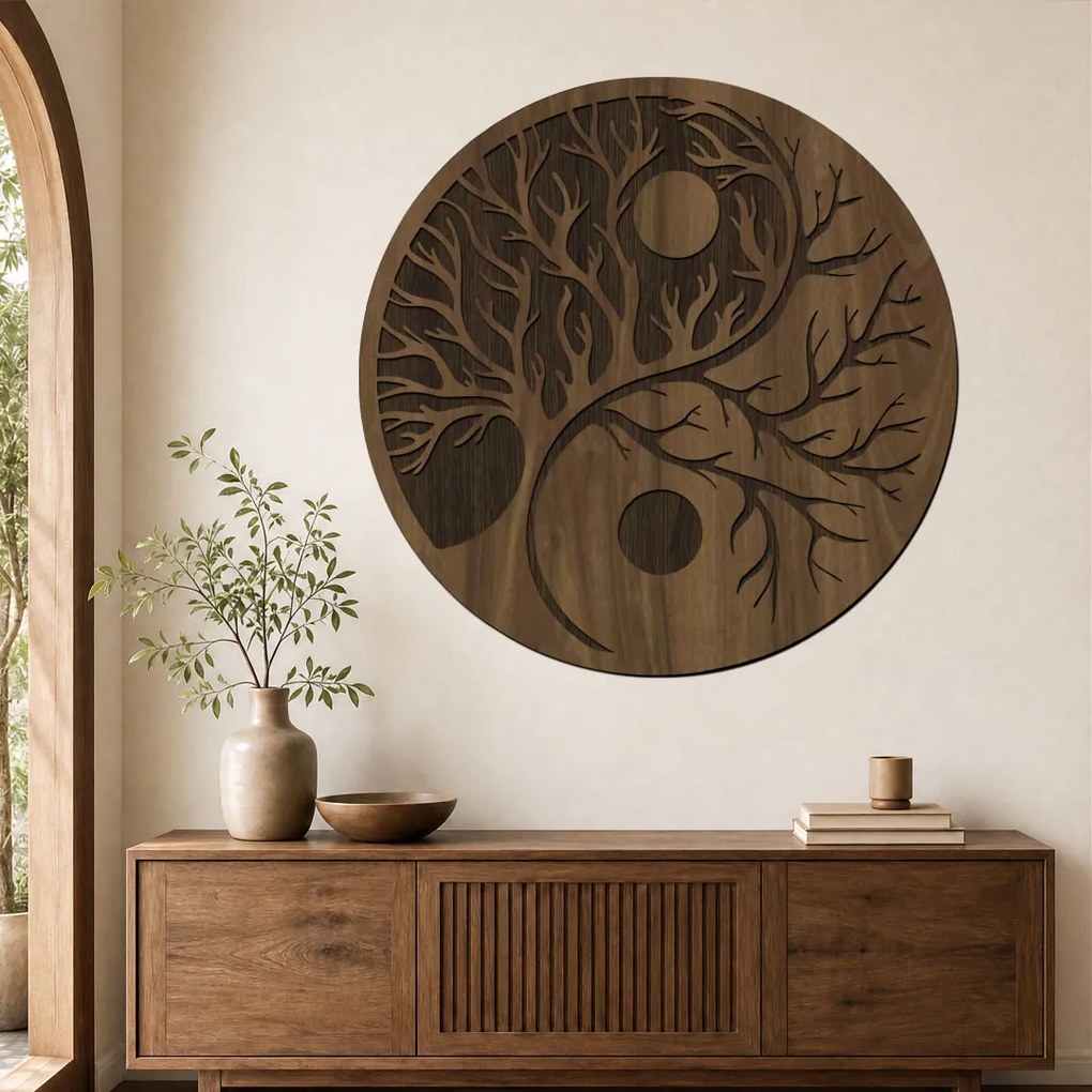 dřevo života 2 dílný dřevěný strom YING YANG na stěnu Zvolte barvu dekoru: Dub Sonoma-Wenge, Zvolte rozměr Ø (cm): 60