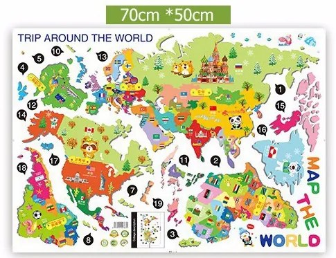 Živá Zeď Samolepka na zeď Barevná dětská mapa světa