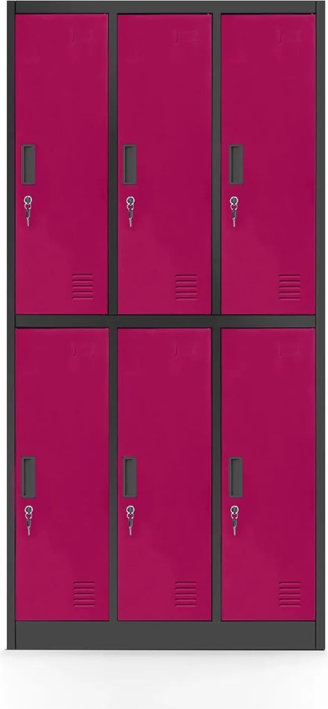 Plechová šatní skříň 6 boxů IGOR, antracit-fuchsia