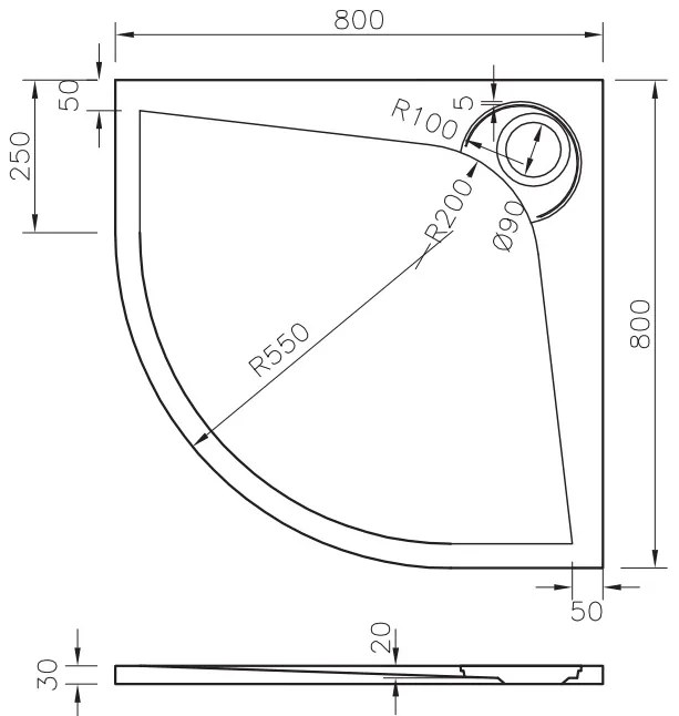 Vayer Boomerang čtvrtkruhová sprchová vanička, litý mramor Rozměr vaničky: 100x100cm