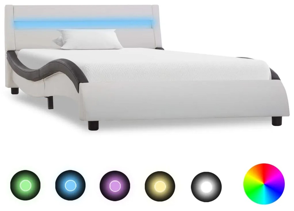 285679 vidaXL Rám postele s LED světlem bíločerný umělá kůže 100 x 200 cm