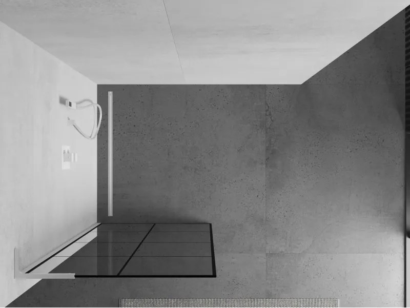 Mexen Kioto L, sprchová zástěna Walk-In 80 x 200 cm, 8mm čiré sklo černý vzor, bílý profil, 800-080-103-20-77