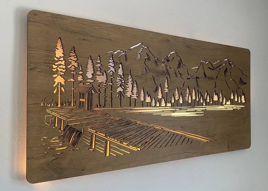 Li-Go "Pod vrcholy hor" světelný obraz 230V 120x60 cm provedení povrchu: dub světlý