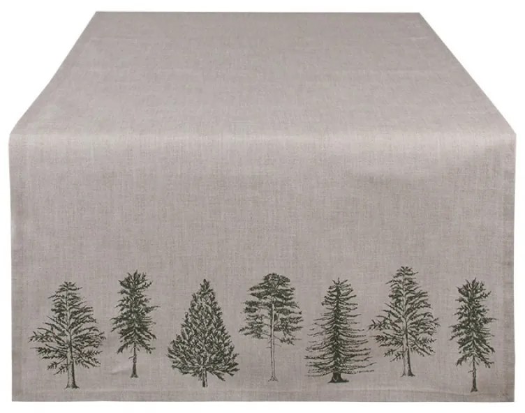 Přírodní bavlněný běhoun se vzorem jehličnatých stromů Natural Pine Trees – 50x140 cm