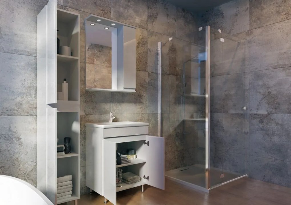 Kingsbath Auriga 65 závěsná koupelnová skříňka se zrcadlem a LED osvětlením Orientace: Pravá