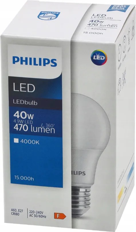 SADA 10 KS LED žárovek PHILIPS E27 4,9W 470 lm neutrální bílá 4000K