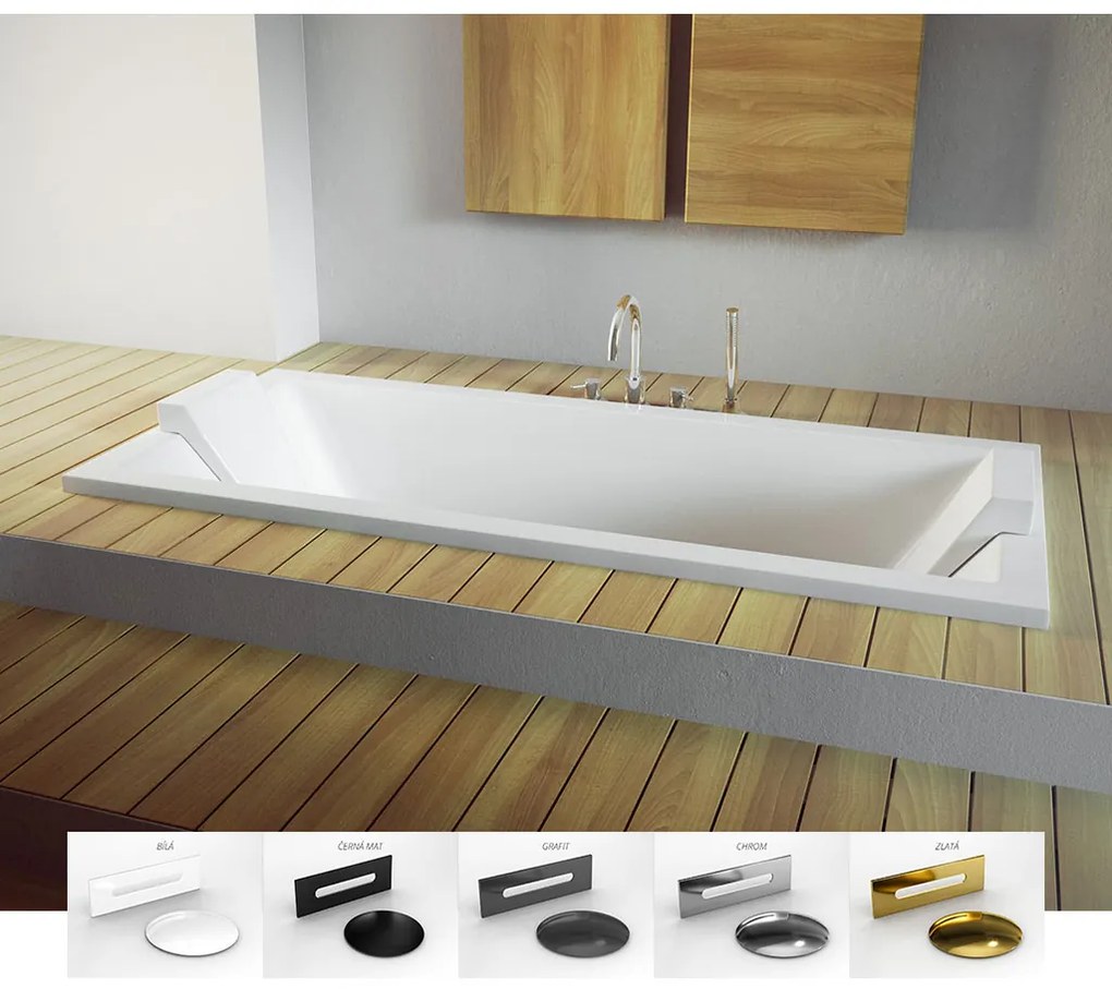 Besco Vana ze sanitárního kompozitu pro vestavbu Vera V CC/SP 180x80, s přepadem Rozměry (cm): 180x80, Typ a barva výpustě: Alcaplast Click-Clack se šterbinovým přepadem, zlatá