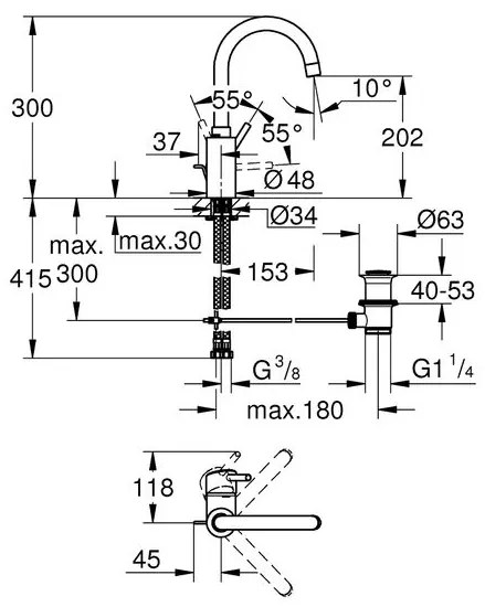 Grohe Concetto Baterie umyvadlová páková, velikost L 32629002