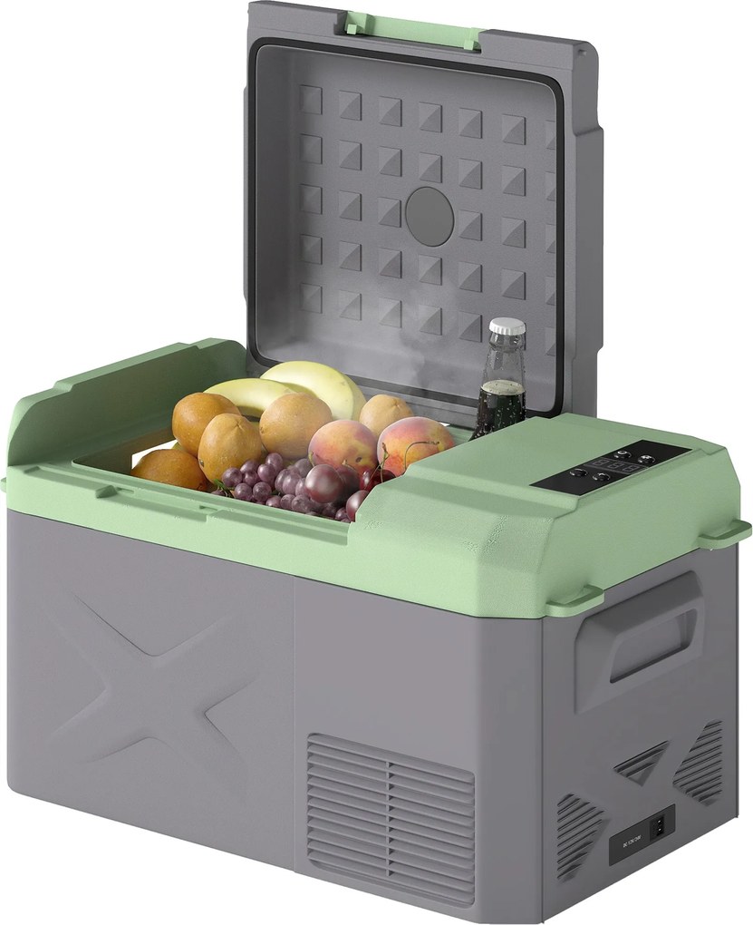 Outsunny Přenosný Elektrický Chladicí Box 17,4L Auto Lednička 12V-220V Mini Chladnička s Kompresorem LED Světlem Digitálním Displejem ECO a MAX Režimy