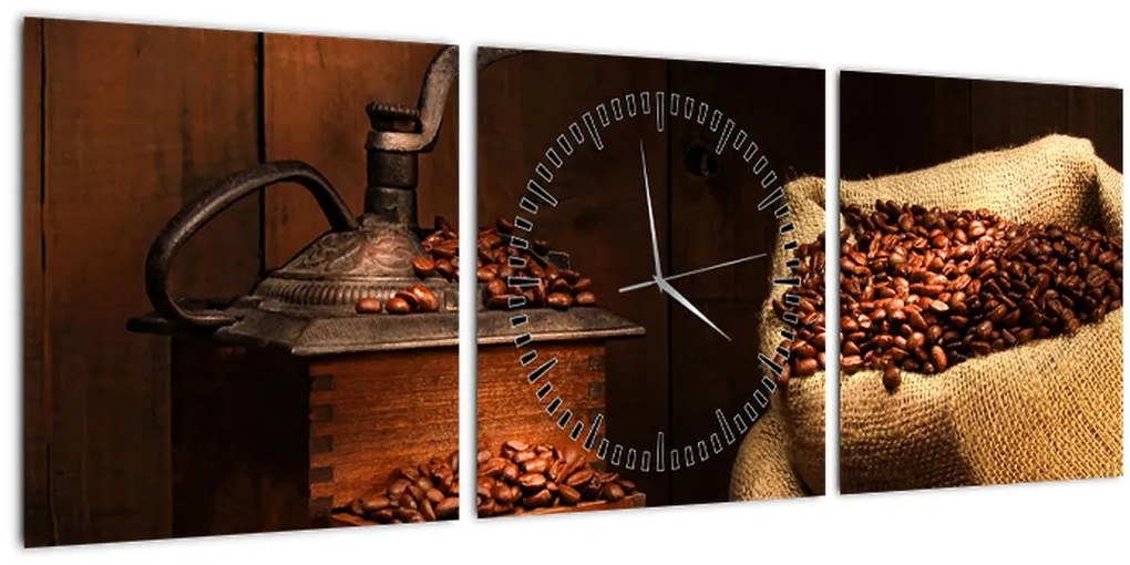 Obraz kávy (s hodinami) (90x30 cm)