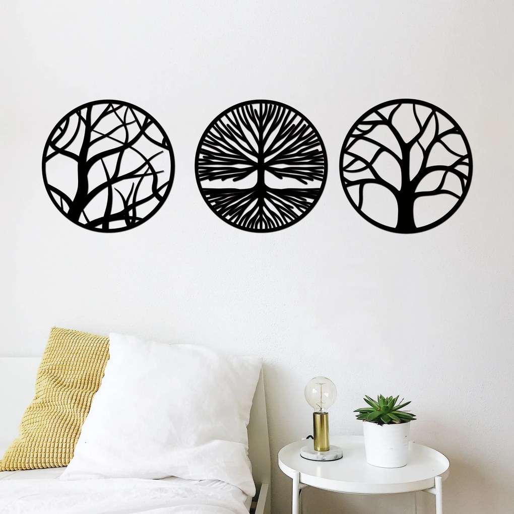 dřevo života Dřevěný obraz 3 stromy na zeď Zvolte rozměr (cm): 95x95, Zvolte barvu dekoru: Wenge